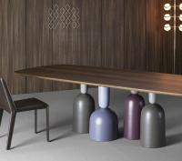 China Customized Walnut Color Metal Base Dining Table Rectangular Shape for sale