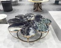 China Nordic Flower Shape Hotel Lobby Furniture Metal Leisure Marble Tea Table for sale