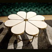 China Nordic Flower Shape Hotel Lobby Furniture Metal Leisure Marble Tea Table for sale