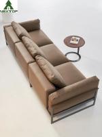 China Living Leather Brown Hotel Room Sofa 3 Seaters Soft Reclining Sofa Metal Frame for sale