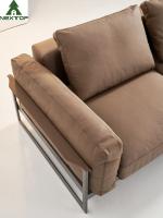 China Living Leather Brown Hotel Room Sofa 3 Seaters Soft Reclining Sofa Metal Frame for sale