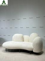 China Shaped Fabric Velvet 3 Seats White Plush Sofa For Hotel Room Home Villa for sale