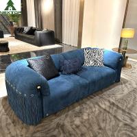 China High End Living Room Sofa Set Furniture Hotel Lobby Lounge Blue Velvet Curved Sofas for sale