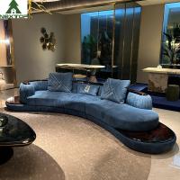 China High End Living Room Sofa Set Furniture Hotel Lobby Lounge Blue Velvet Curved Sofas for sale