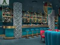 China Retro One Stop Solution Bar Restaurant Booth Seating Long Couch Railing Screen Wall Cabinet for sale