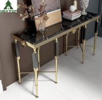 China Modern Luxury Hotel Furniture Gold Stainless Steel Marble Decorative Console Entryway Table for sale