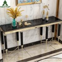 China Modern Luxury Hotel Furniture Gold Stainless Steel Marble Decorative Console Entryway Table for sale