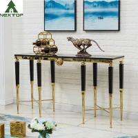 China Modern Luxury Hotel Furniture Gold Stainless Steel Marble Decorative Console Entryway Table for sale