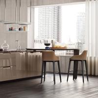 China Nordic Style Fashion Creative Leather High Dining Chair Solid Wood Bar Stools for sale