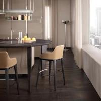 China Nordic Style Fashion Creative Leather High Dining Chair Solid Wood Bar Stools for sale