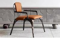 China 5 Star Hotel Restaurant Furniture Solid Metal Backrest Dining Leather Lounge Chair for sale