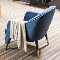 China European Hotel Lobby Furniture Retro Single Armchair Metal Frosted Velvet Lazy Sofa Chair for sale