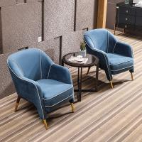 China European Hotel Lobby Furniture Retro Single Armchair Metal Frosted Velvet Lazy Sofa Chair for sale