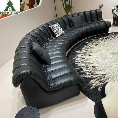 China Luxury Black Leather Curved Piano Sofa Large Lobby Set For Hotel Villa for sale