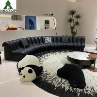 China Luxury Black Leather Curved Piano Sofa Large Lobby Set For Hotel Villa for sale