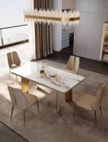 China Modern Light Luxury Hotel Restaurant Furniture Stainless Steel Leather Dining Chair for sale