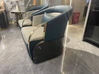 China High End Hotel Lobby Furniture Genuine Leather Stainless Steel Armrest Single Lounge Chair for sale