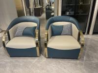 China High End Hotel Lobby Furniture Genuine Leather Stainless Steel Armrest Single Lounge Chair for sale