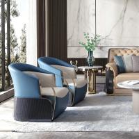 China High End Hotel Lobby Furniture Genuine Leather Stainless Steel Armrest Single Lounge Chair for sale