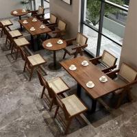 China Restaurant Coffee Shop Bistro Commercial Furniture Ash Solid Wooden Dining Set for sale