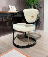 China Leather Stainless Steel Modern Armrest Dining Chair Luxury Versace Design for sale