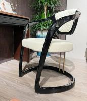 China Leather Stainless Steel Modern Armrest Dining Chair Luxury Versace Design for sale