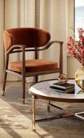 China Skin Friendly Light Luxury Hotel Furniture Solid Wood Armrest Silky Velvet Dining Chair for sale