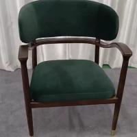China Skin Friendly Light Luxury Hotel Furniture Solid Wood Armrest Silky Velvet Dining Chair for sale