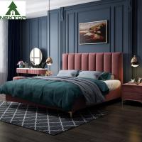 China Custom Size Wooden Double Bed Queen Platform King Size Fabric Bed Hotel Bedroom Furniture for sale