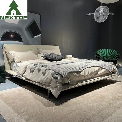 China Stainless steel Upholstered Bedroom Sets Modern White Leather King Size Bed for sale