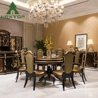 China Deluxe Dining Room Set Classical Antique Wooden Round Dining Table With Turntable for sale