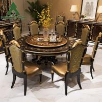 China Deluxe Dining Room Set Classical Antique Wooden Round Dining Table With Turntable for sale
