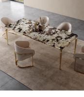 China Italian Hotel Restaurant Furniture Rectangular Natural Marble Stainless Steel Metal Dining Table for sale