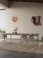 China Italian Hotel Restaurant Furniture Rectangular Natural Marble Stainless Steel Metal Dining Table for sale