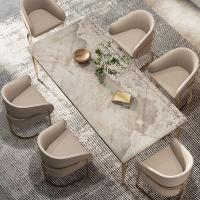 China Italian Hotel Restaurant Furniture Rectangular Natural Marble Stainless Steel Metal Dining Table for sale