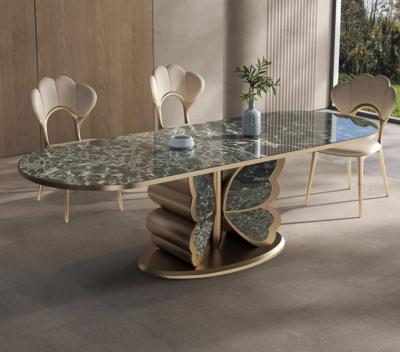 China Fashionable Hotel Restaurant Furniture Marble Butterfly Shape Metal Base Dining Table for sale