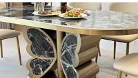 China Fashionable Hotel Restaurant Furniture Marble Butterfly Shape Metal Base Dining Table for sale
