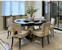 China High End Red Solid Wood Table Top Stainless Steel Base Round Dining Tableish for sale