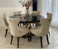 China High End Red Solid Wood Table Top Stainless Steel Base Round Dining Tableish for sale