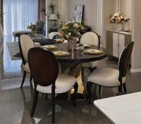 China High End Red Solid Wood Table Top Stainless Steel Base Round Dining Tableish for sale
