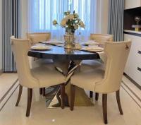China High End Red Solid Wood Table Top Stainless Steel Base Round Dining Tableish for sale
