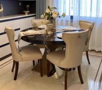 China High End Red Solid Wood Table Top Stainless Steel Base Round Dining Tableish for sale
