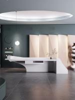 China White Lacquered Fiberglass Reception Desk For Hotel Lobby Beauty Salon for sale