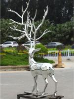 China Hotel Decor Deer Stainless Steel Mirror Sculpture Garden Scenic Courtyard Park for sale
