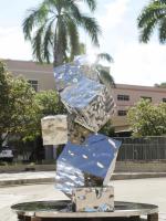 China Silver color Hotel Lobby Sculpture Geometric Water Waves Three Dimensional Rubik'S Cube Sculpture for sale