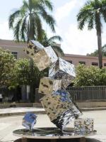 China Silver color Hotel Lobby Sculpture Geometric Water Waves Three Dimensional Rubik'S Cube Sculpture for sale