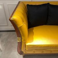 China Vintage Hotel Lobby Furniture Wooden Frame Chesterfield Leather Villa Sofa Set for sale