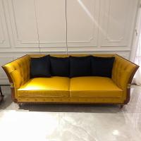 China Vintage Hotel Lobby Furniture Wooden Frame Chesterfield Leather Villa Sofa Set for sale