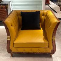 China Vintage Hotel Lobby Furniture Wooden Frame Chesterfield Leather Villa Sofa Set for sale