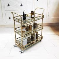 China Nordic Gold Dining Car Hotel Restaurant Mobile Trolley Bar Club Fruit Beverage Cart for sale